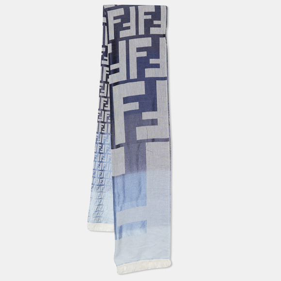 Fendi | Accessories | Fendi Navy Blue Logo Jacquard Stole | Poshmark